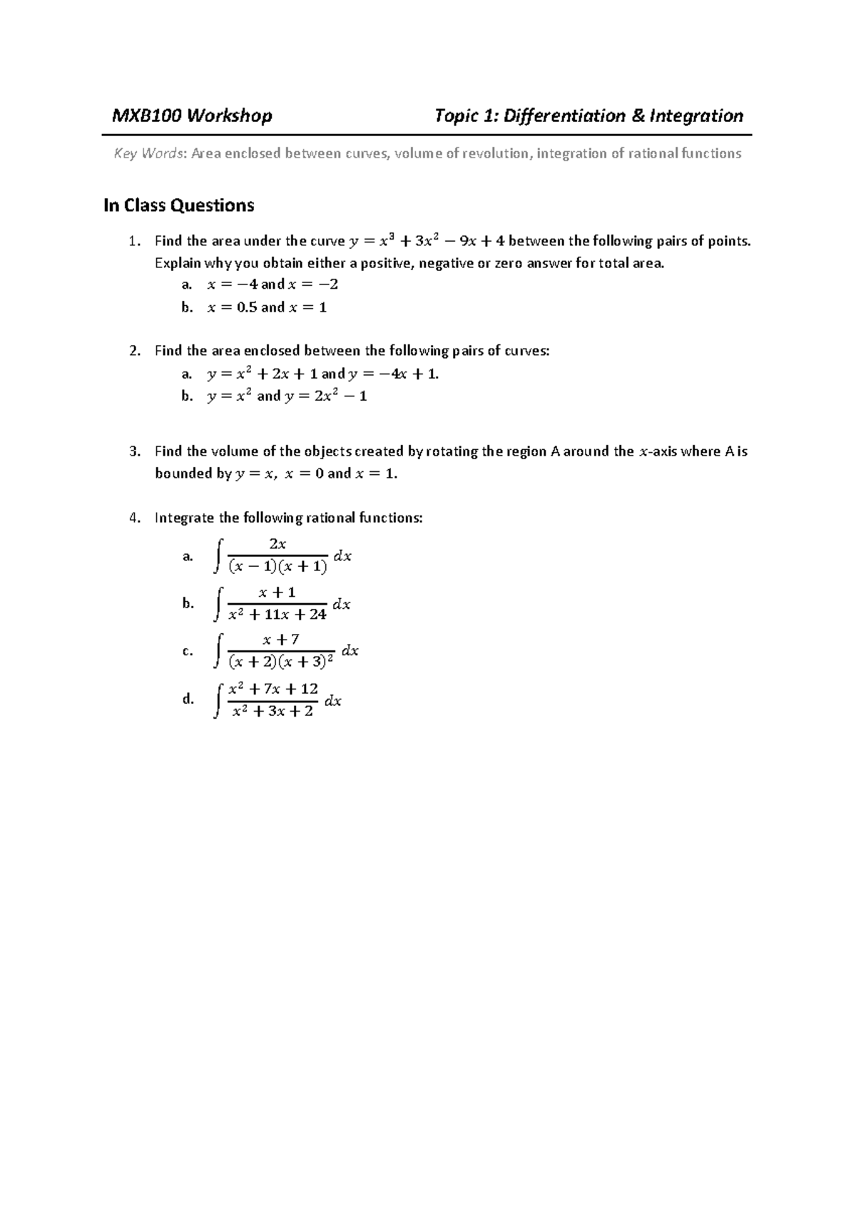 MXB100 Workshop 3 - Integration 2 - MXB100 Workshop Topic 1 ...