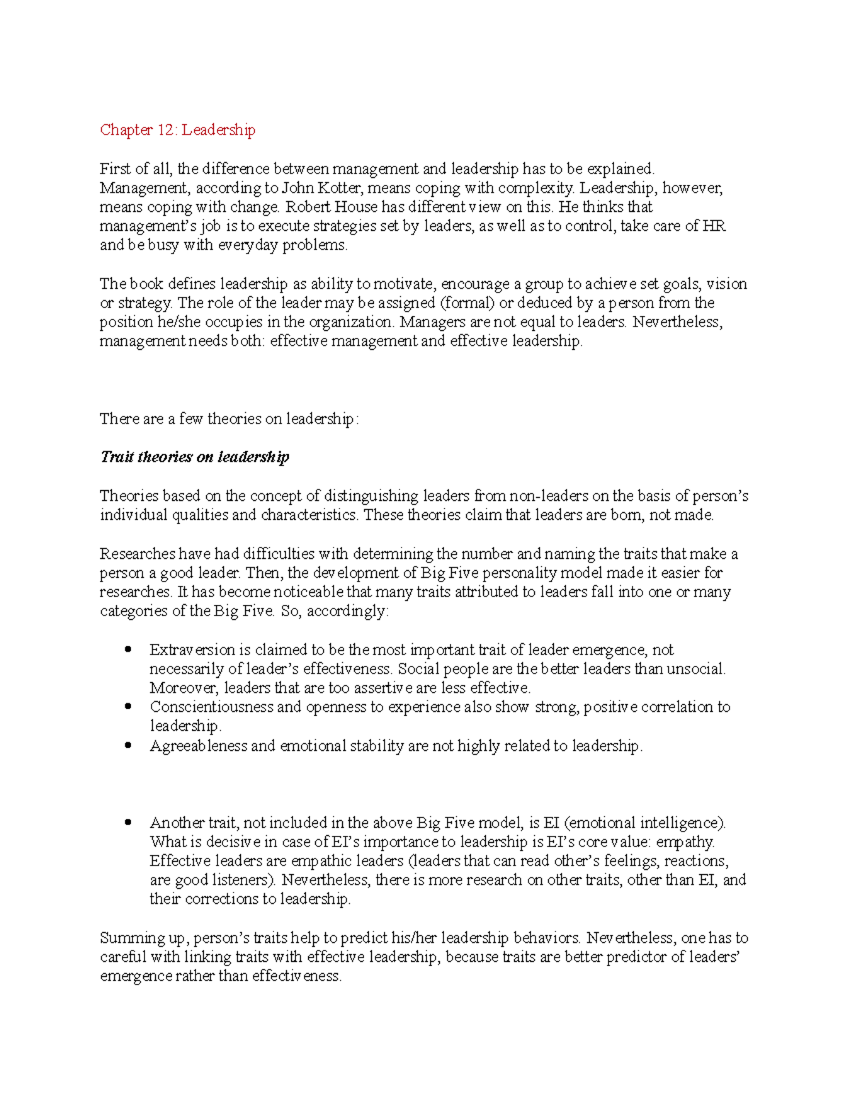 OB12 leadership - important parts - Organizational Behavior - Chapter ...