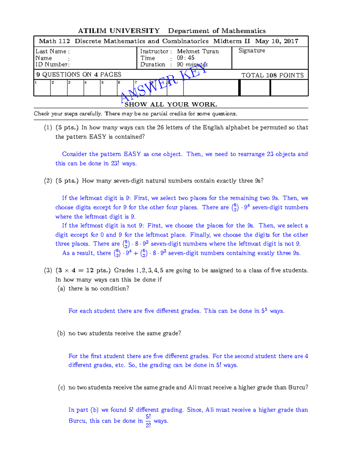 MIDTERM Winter 2016, questions and answers - Analytic Geometry - Studocu