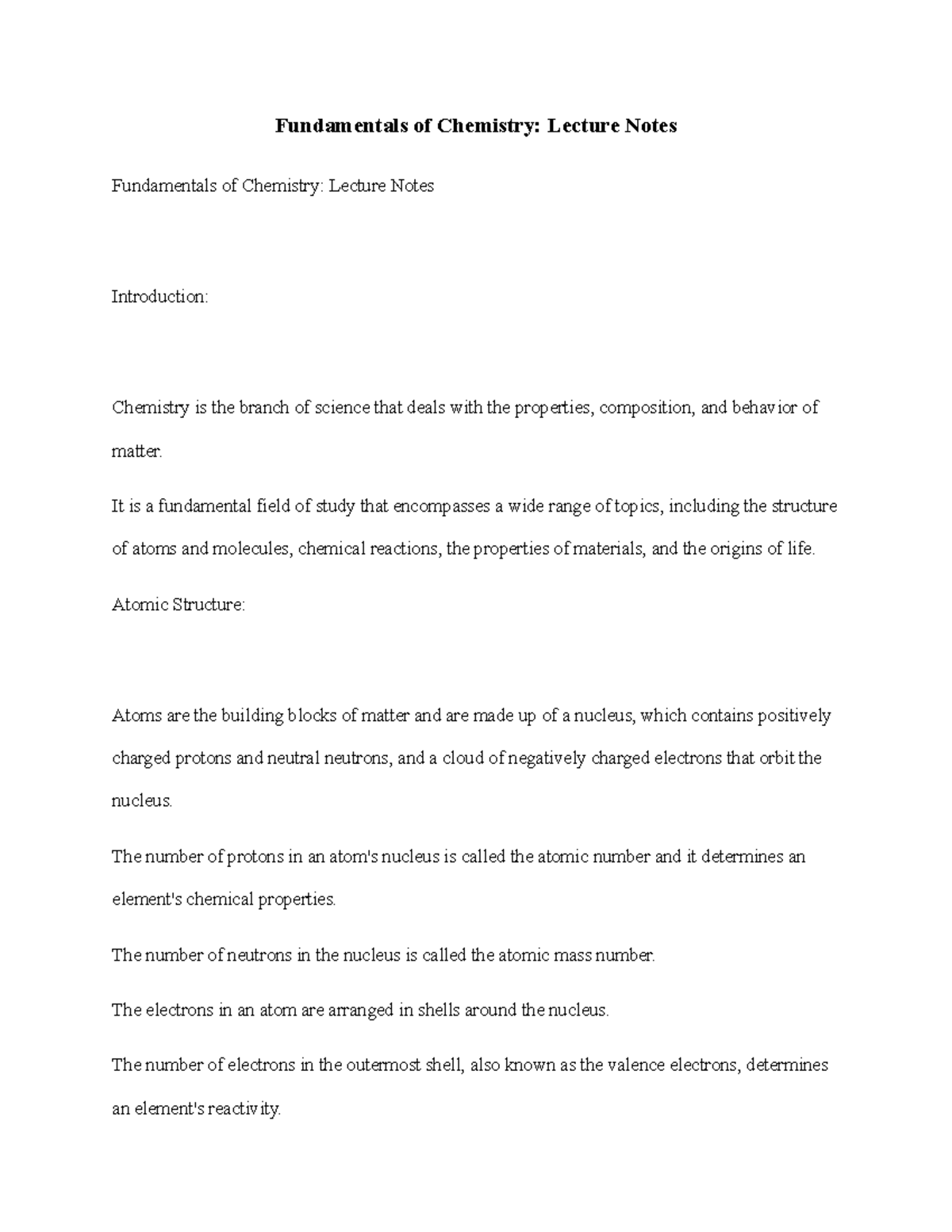 Fundamentals of Chemistry - It is a fundamental field of study that ...