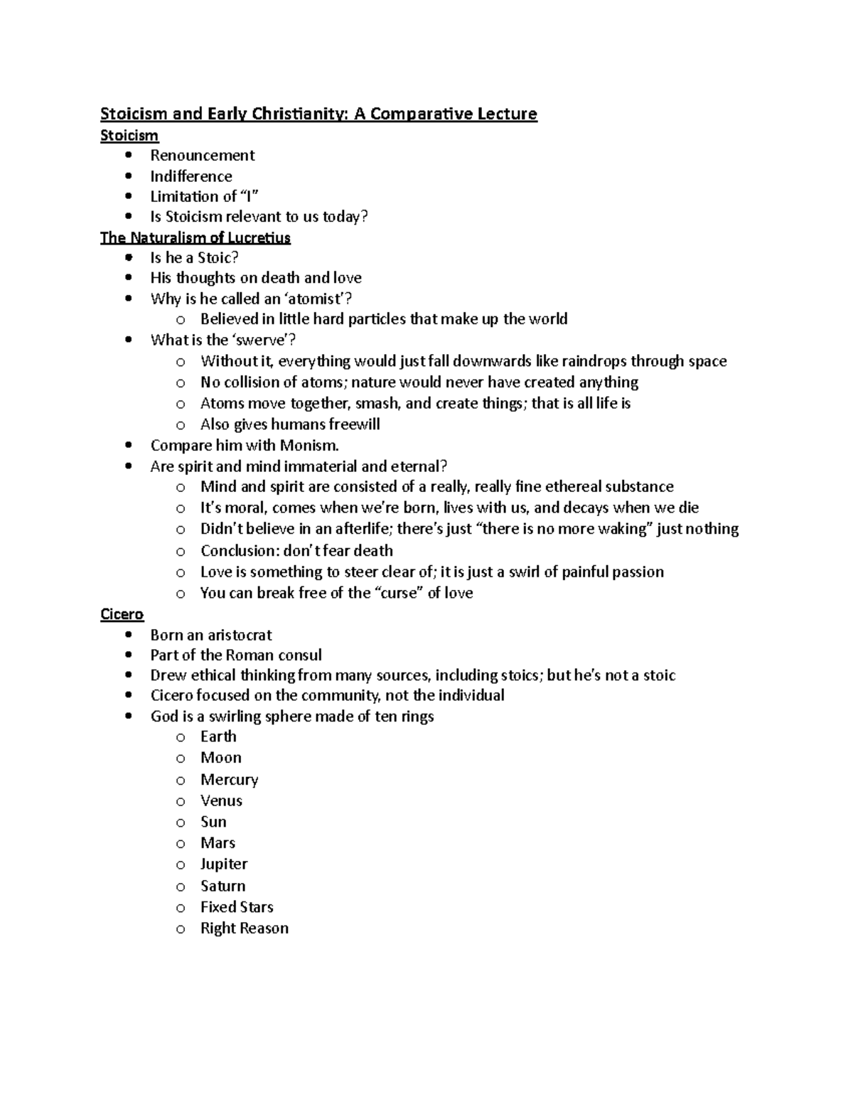 Lecture notes, lecture 4 - Stoicism and Early Christianity - Stoicism ...