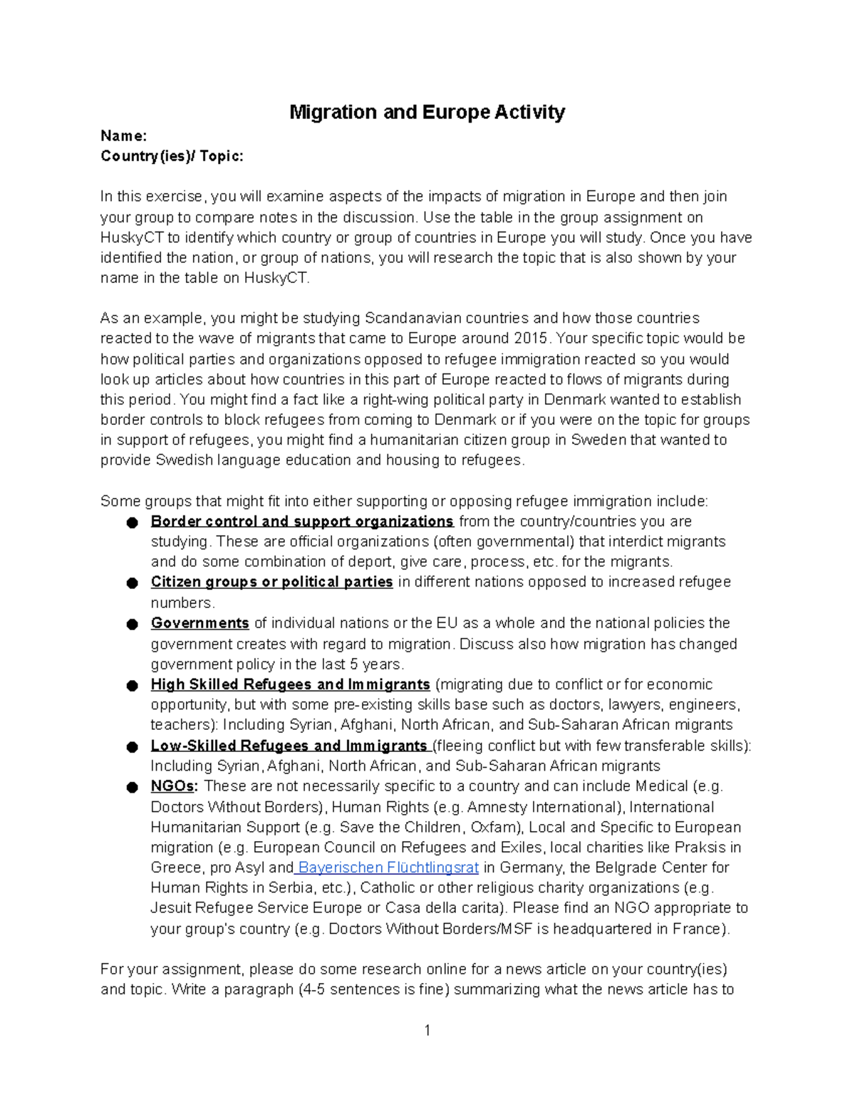 Migration to Europe Assign Indiv - Migration and Europe Activity Name ...