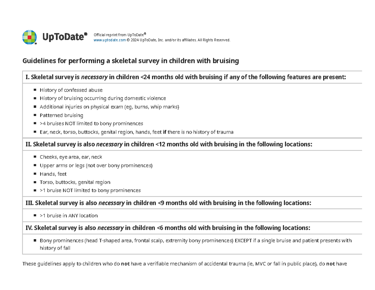 Guidelines for skeletal survey in children with bruising - Up To Date ...