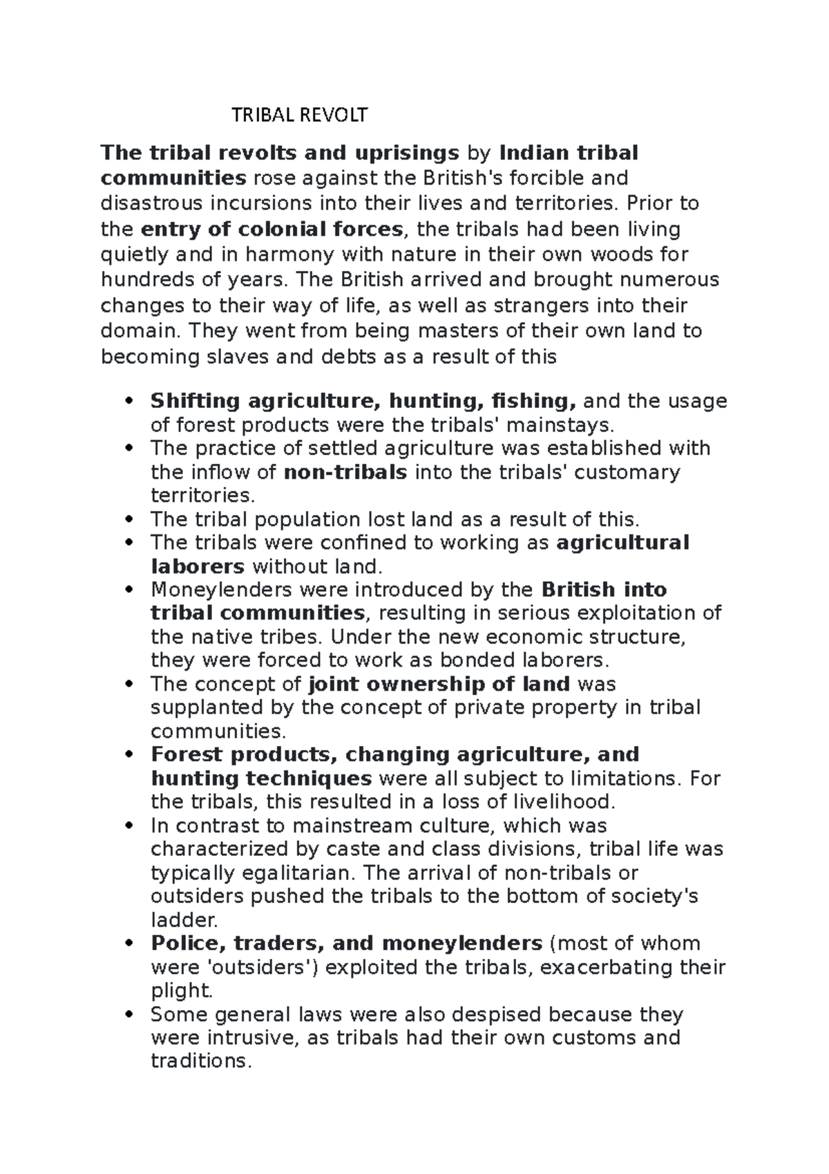 Tribal Revolt - NOTE - TRIBAL REVOLT The tribal revolts and uprisings ...