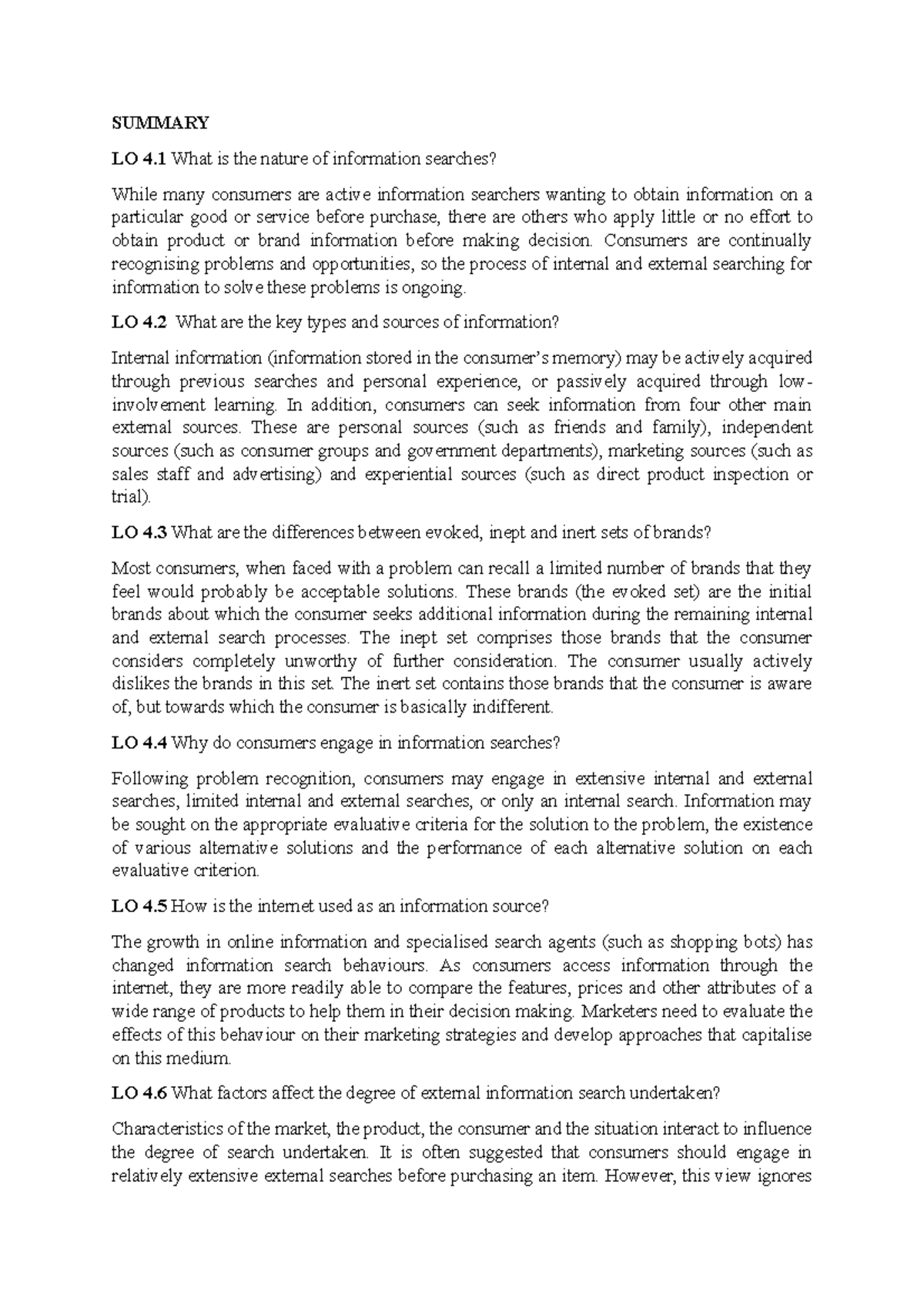 Chapter 4 summary - SUMMARY LO 4 What is the nature of information ...