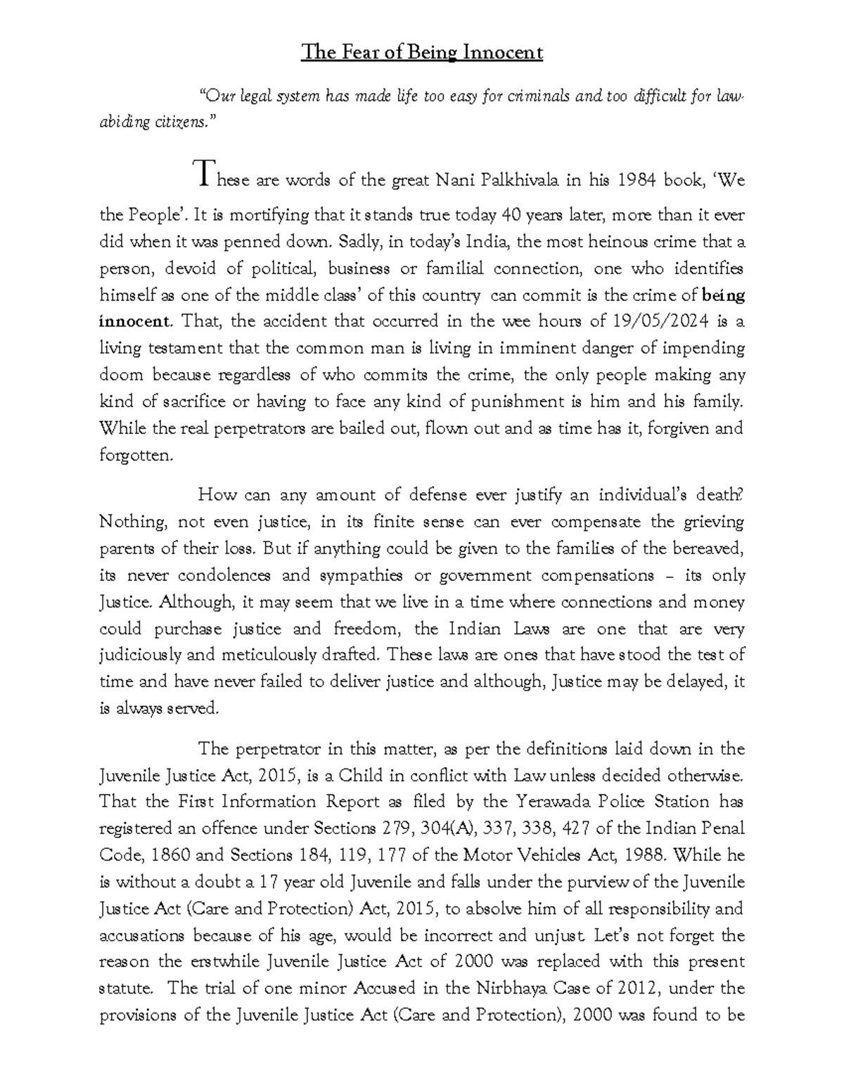 The Fear of Being Innocent - The Fear of Being Innocent “Our legal ...