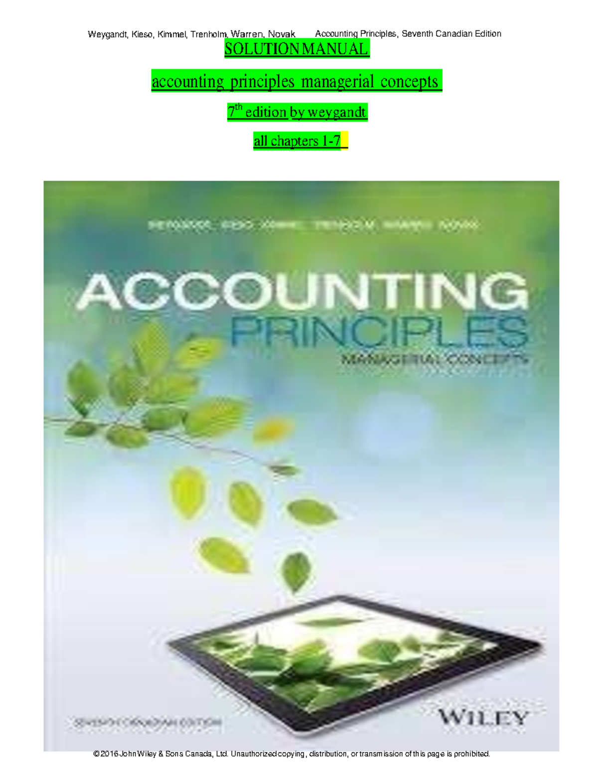 Solution manual for accounting principles managerial concepts seventh ...