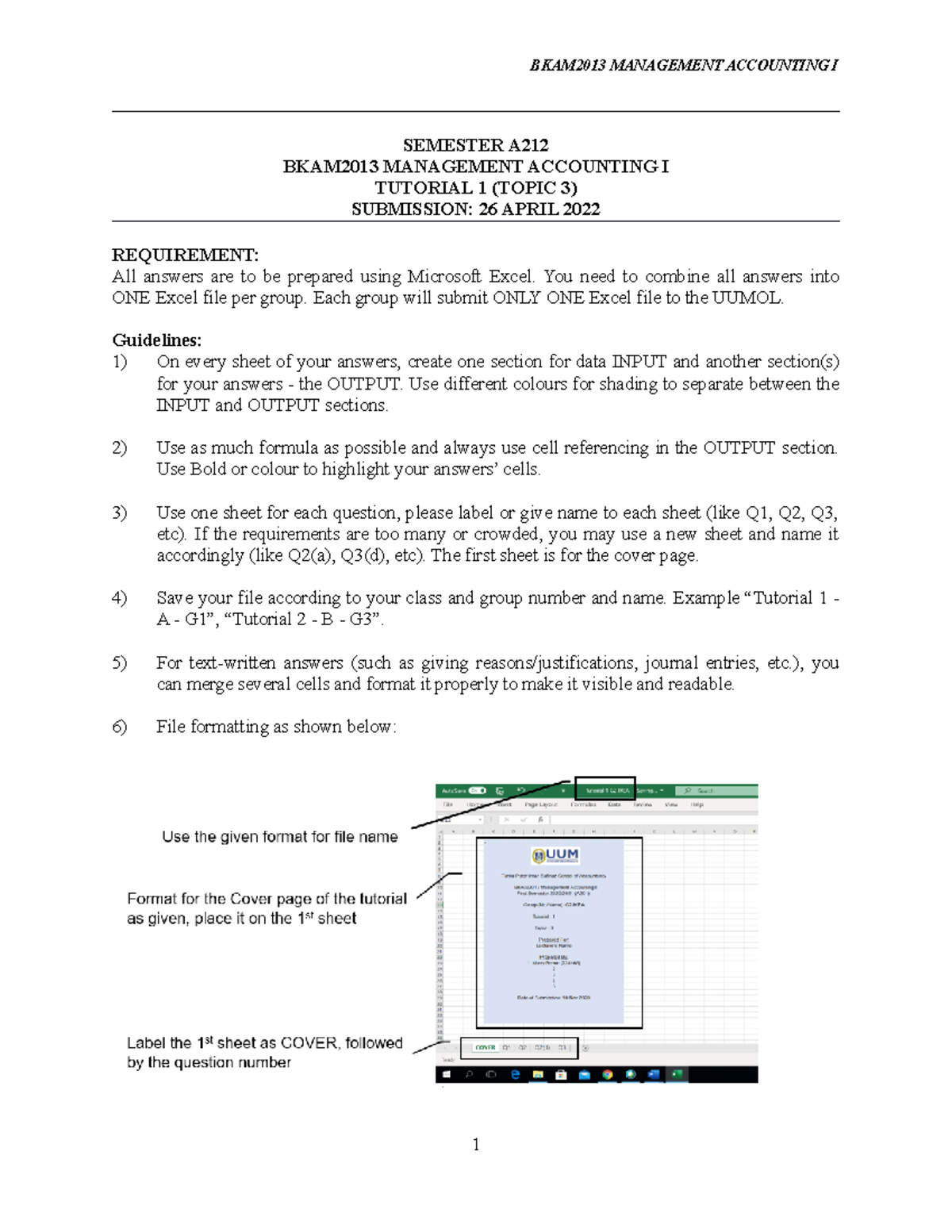 Tutorial 1 - SEMESTER A BKAM2013 MANAGEMENT ACCOUNTING I TUTORIAL 1 ...