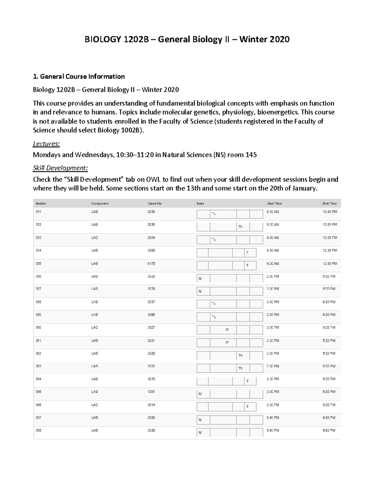 2020 Biology 1202 B Course Outline - Warning: TT: undefined function ...