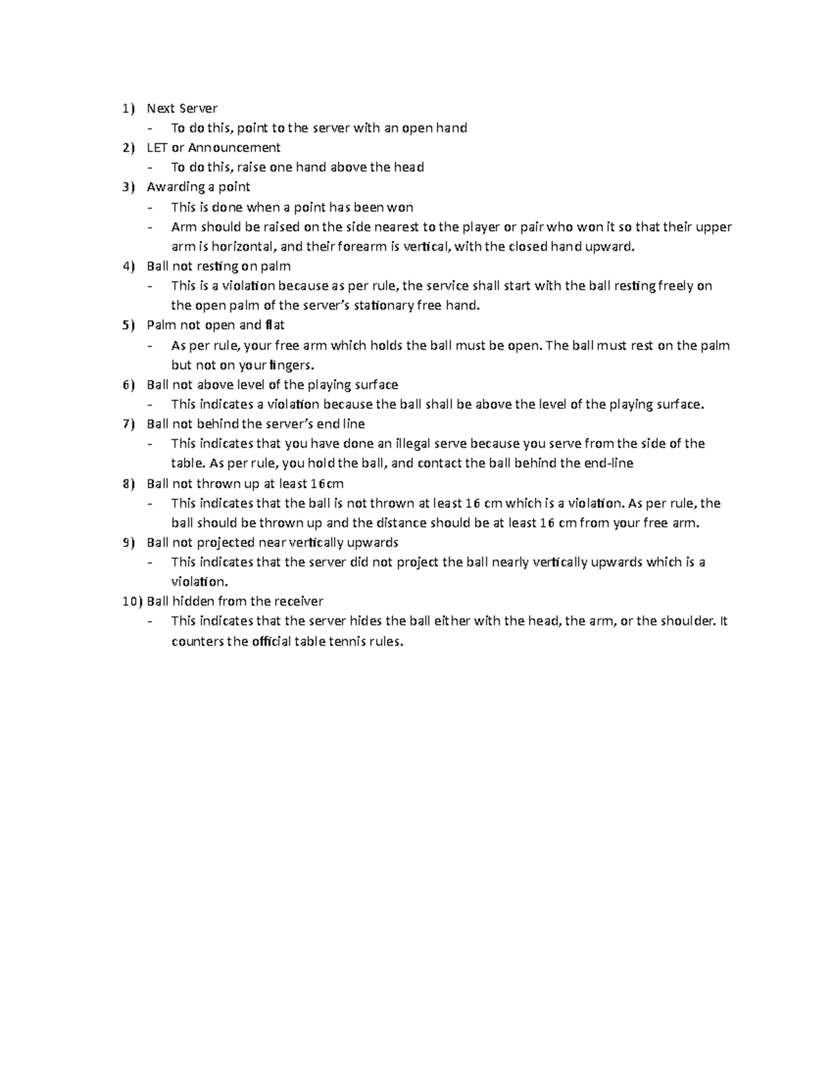 Table tennis hand signals - Next Server To do this, point to the server ...