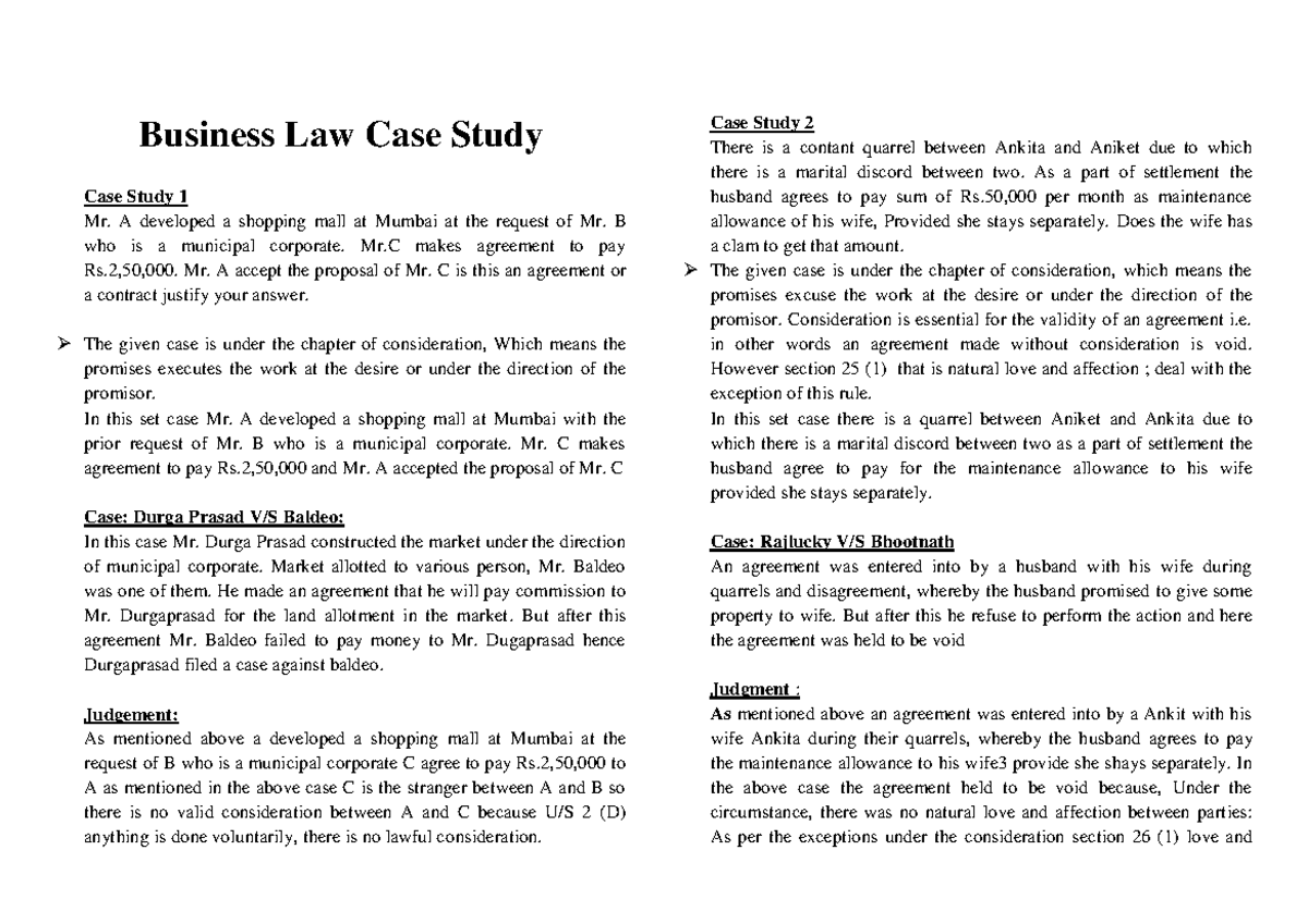 Business Law Case - A developed a shopping mall at Mumbai at the ...