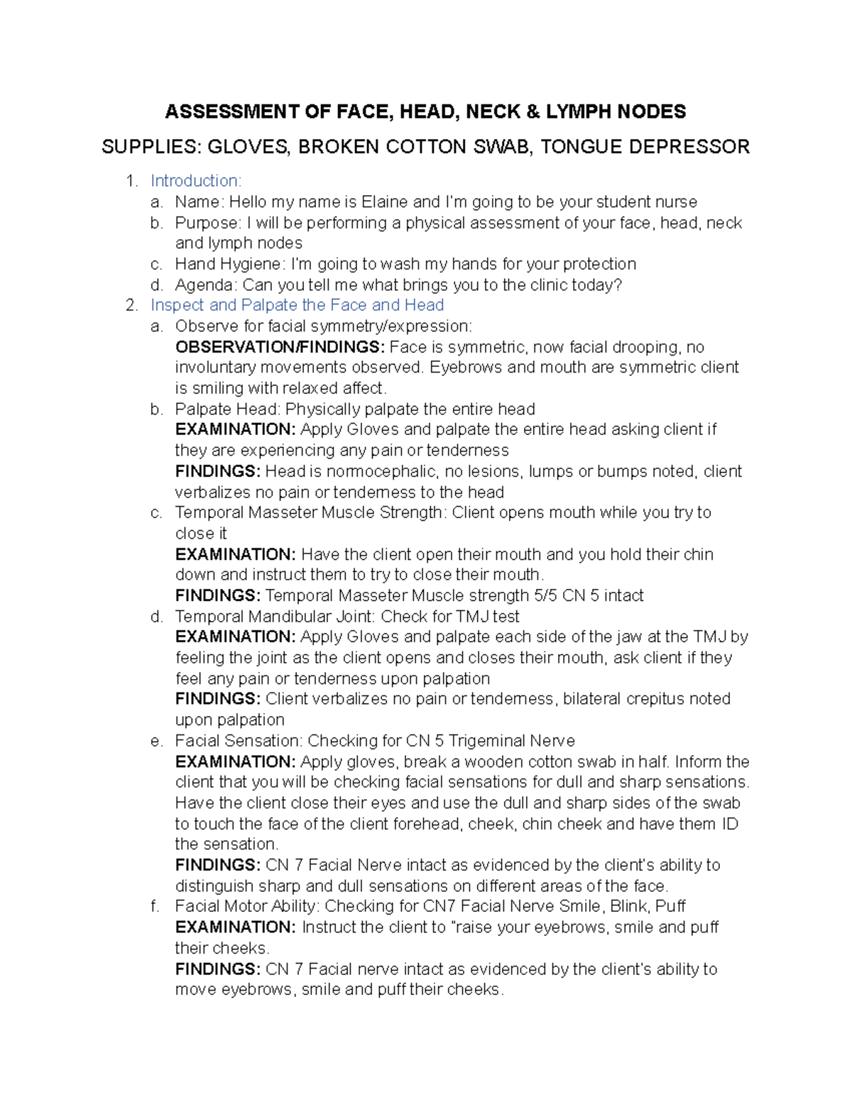 Assessment OF FACE - ASSESSMENT OF FACE, HEAD, NECK & LYMPH NODES ...