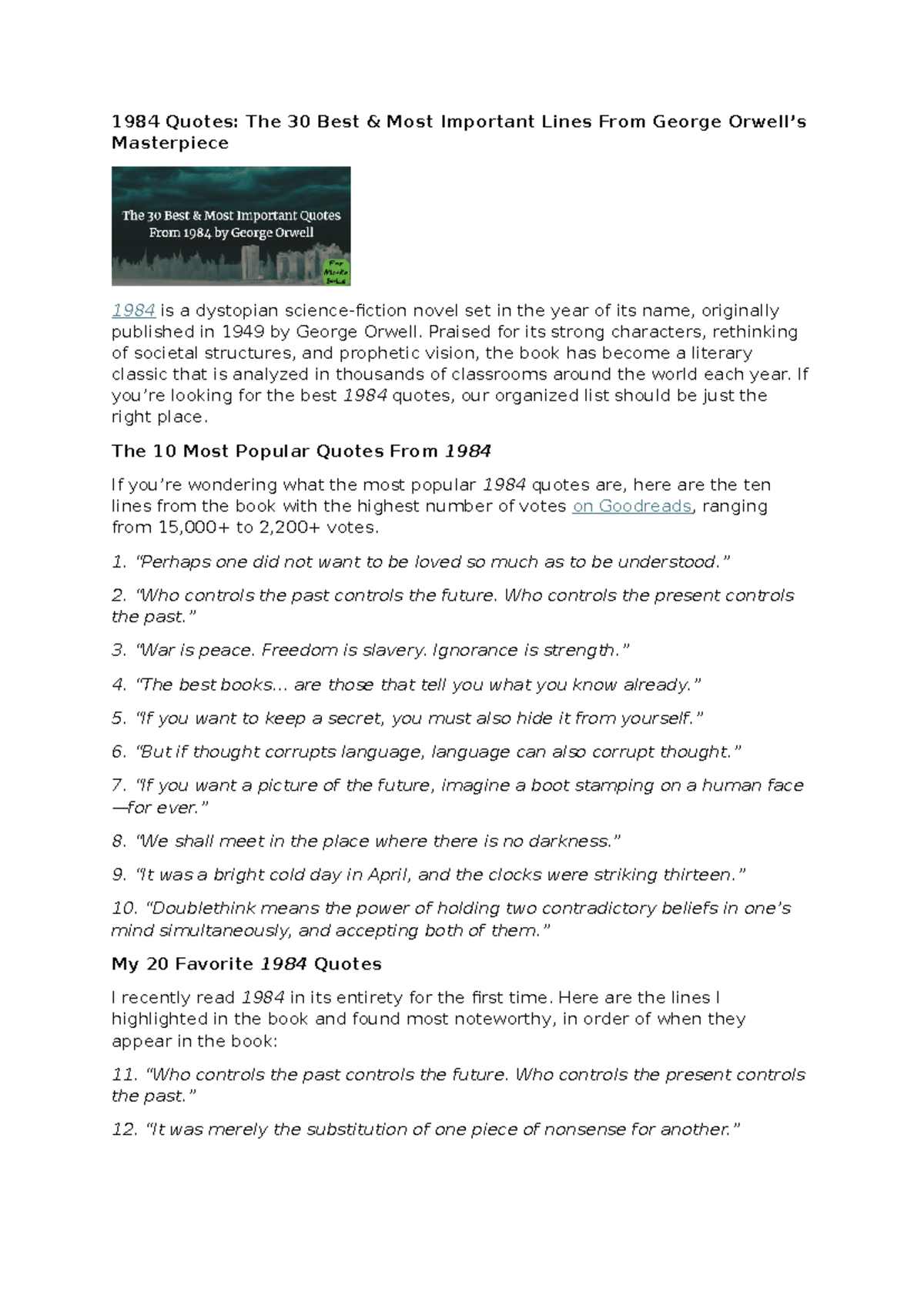 1984 Quotes from 4 minute read - 1984 Quotes: The 30 Best & Most ...