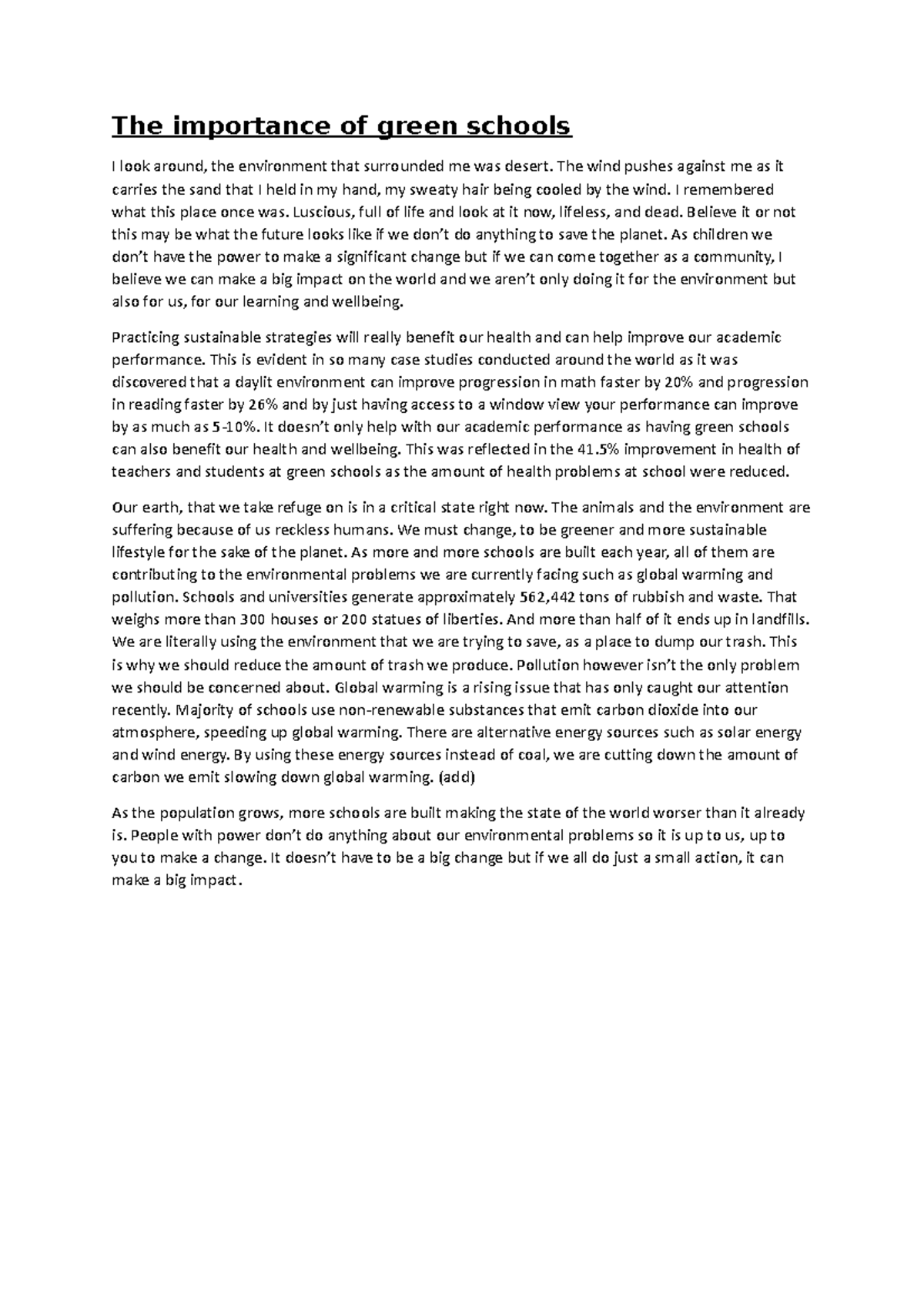 Persuasive speech green schools - The importance of green schools I ...