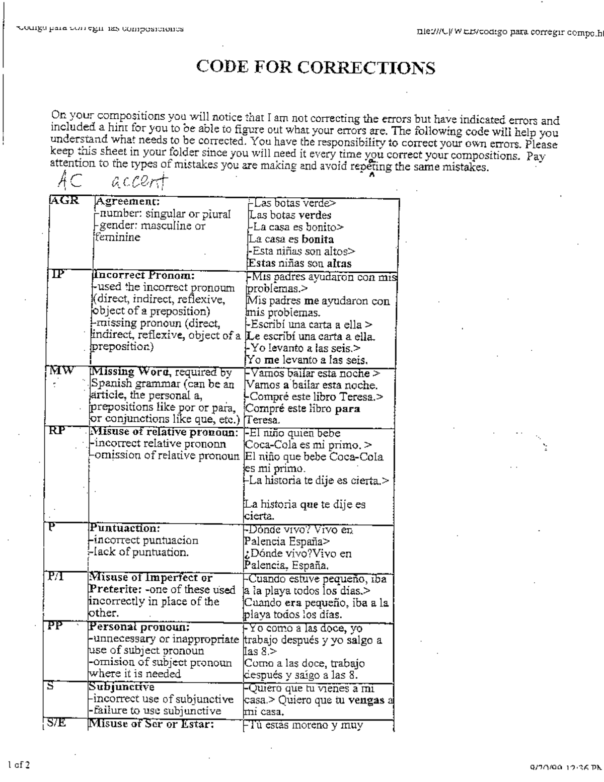 Codigo para corregir composiciones - SPAN 101 - Studocu