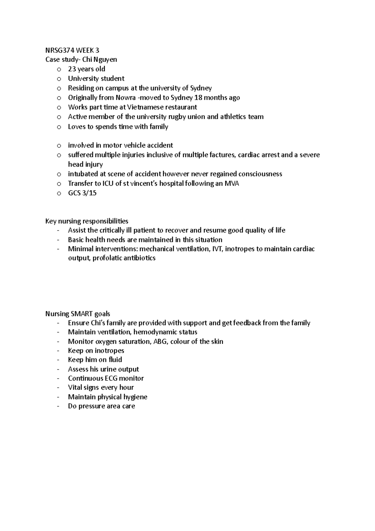 NRSG374 WEEK 3 - Studocu