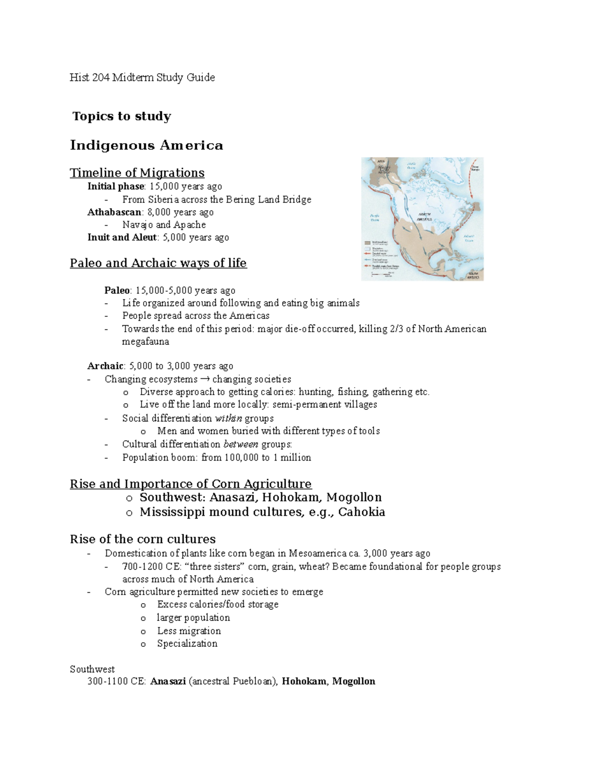 Hist 204 Midterm Review - Hist 204 Midterm Study Guide Topics to study Indigenous America ...