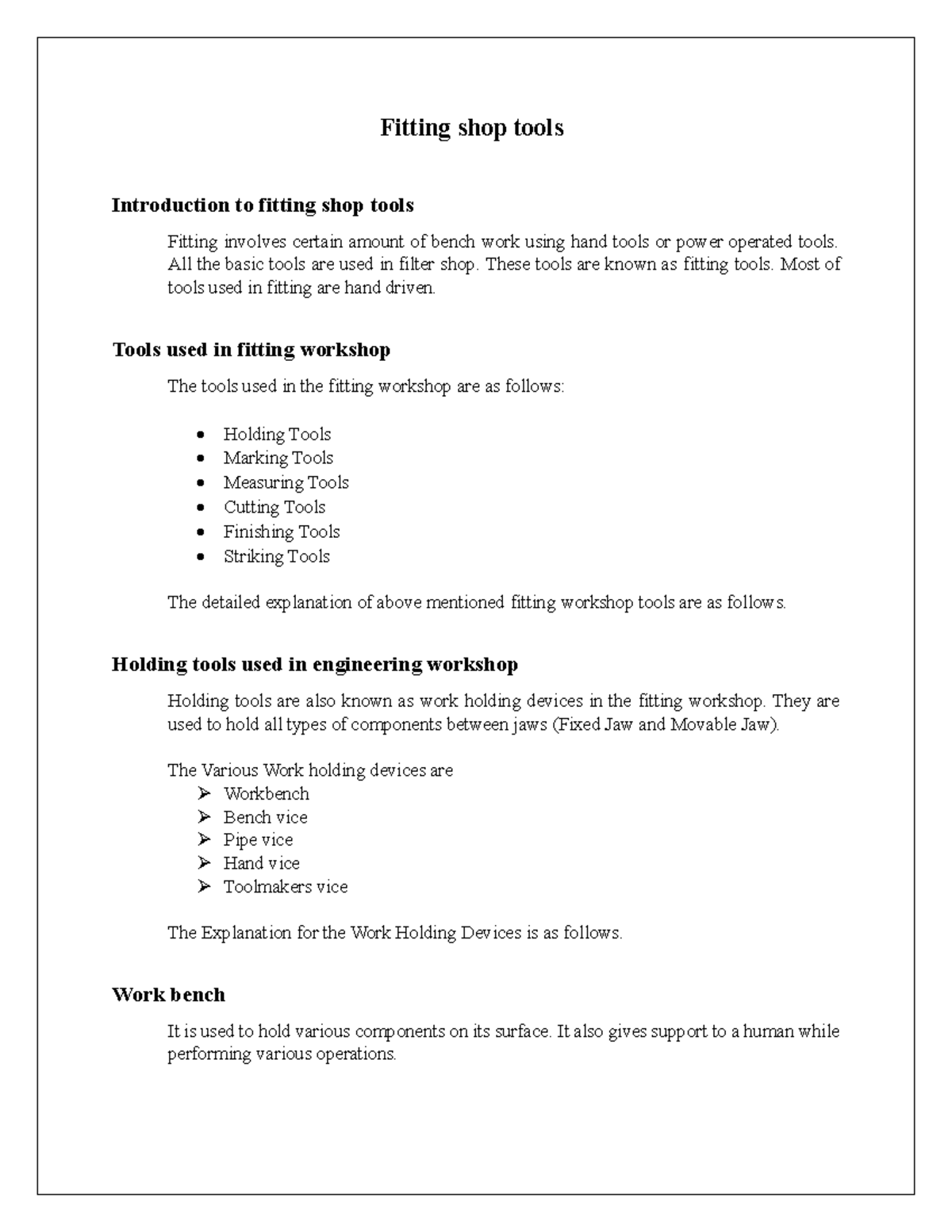 Fitting Shop Tools - Fitting shop tools Introduction to fitting shop ...