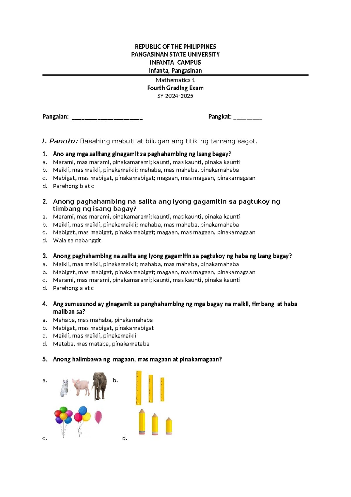 Revised Question - Mathematics and science - REPUBLIC OF THE ...