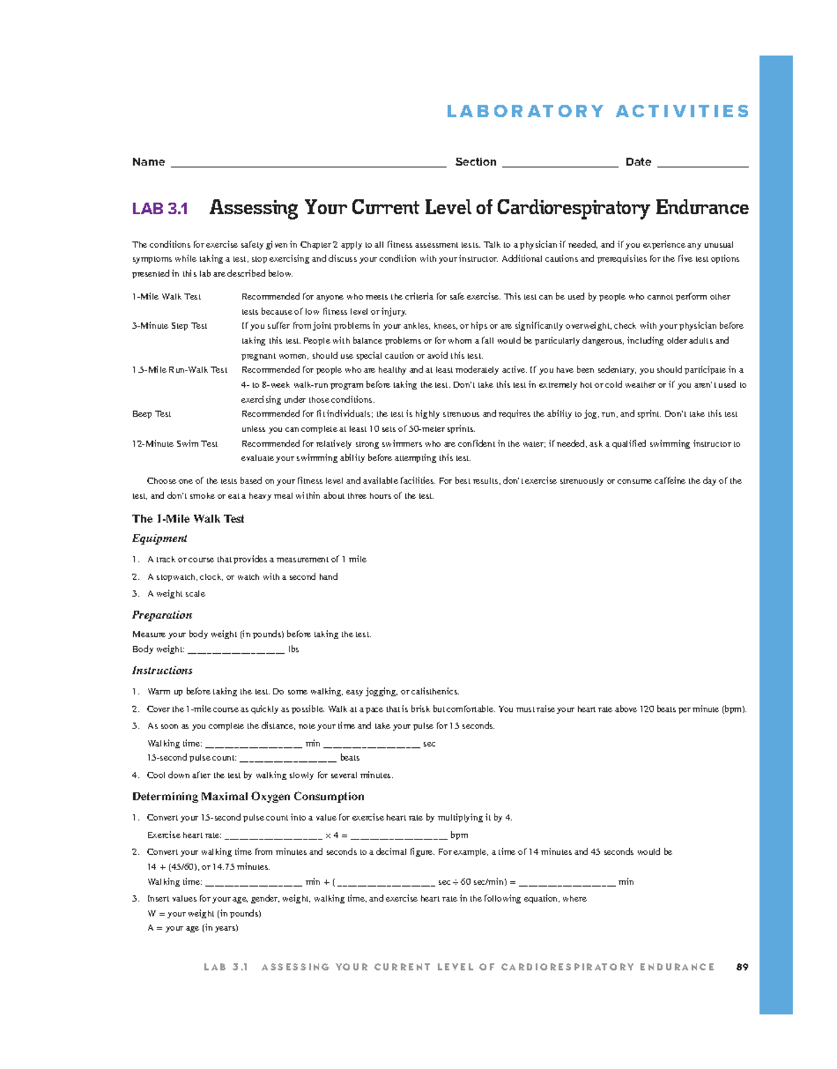 Lab 3.1 for kines 292 singh - L A B 3. 1 A S S E S S I N G Y O U R C U R R E N T L E V E L O F C ...