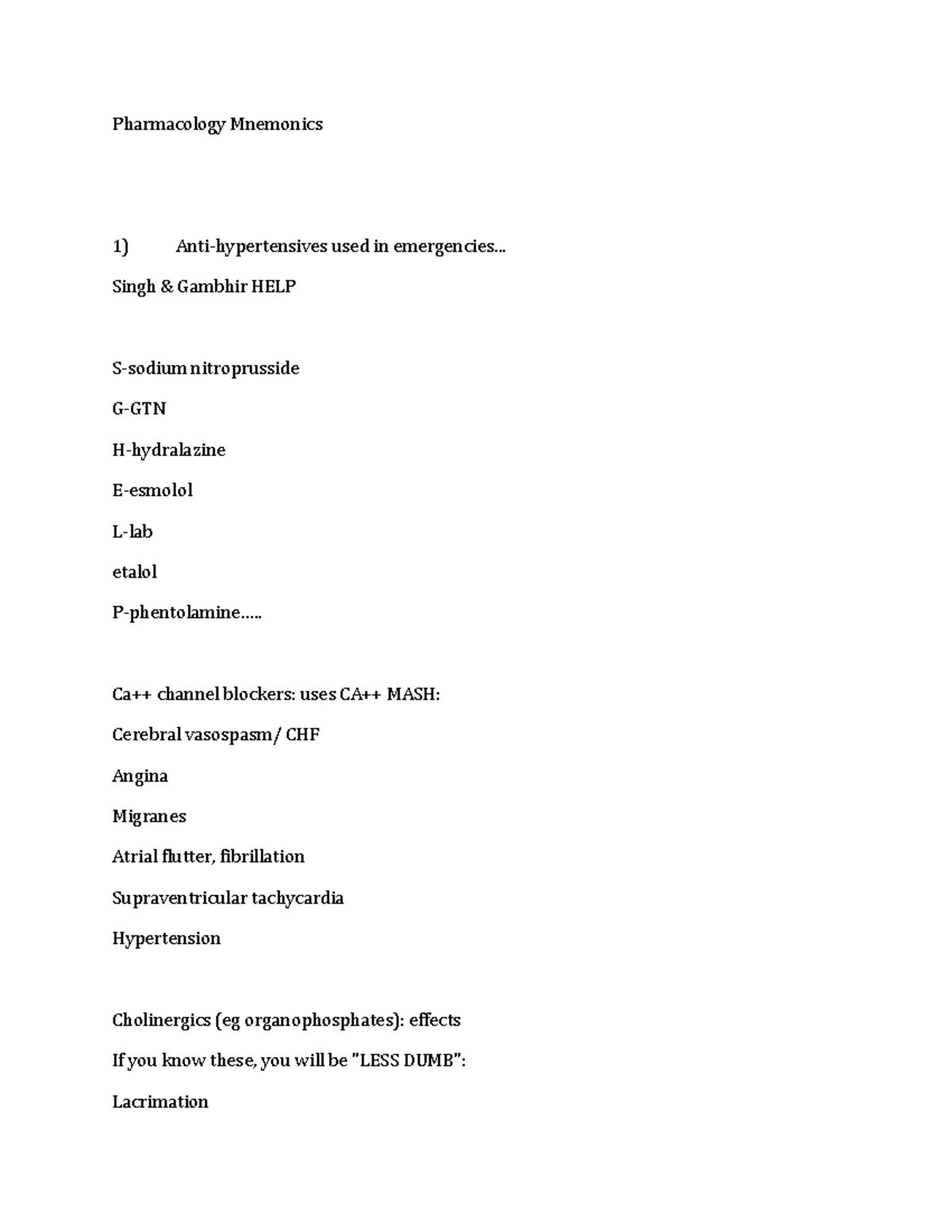 Pharmacology=Full book=Mnemonics Revision o all Drugs - Pharmacology ...