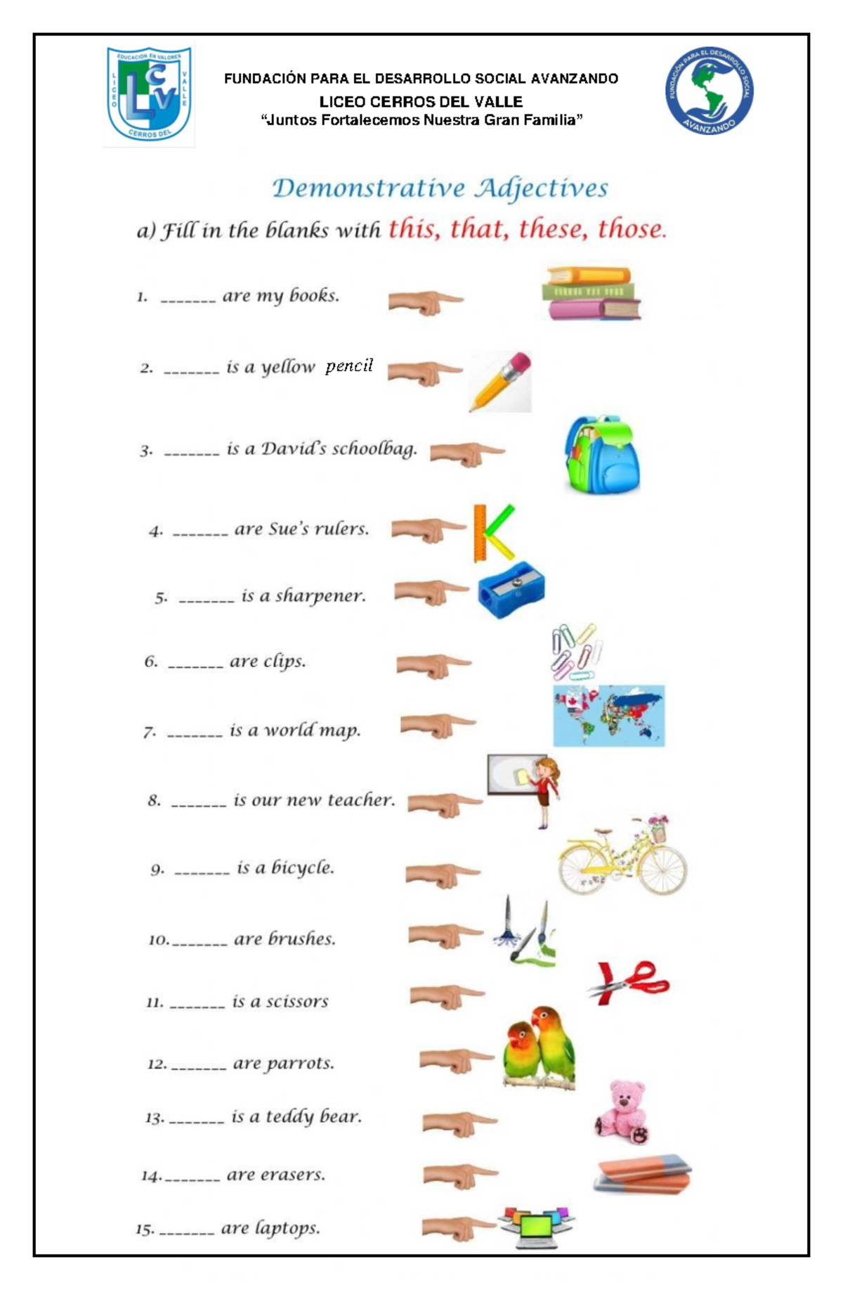 Examen Demonstrative Adjetives Inglés I Fundación Para El