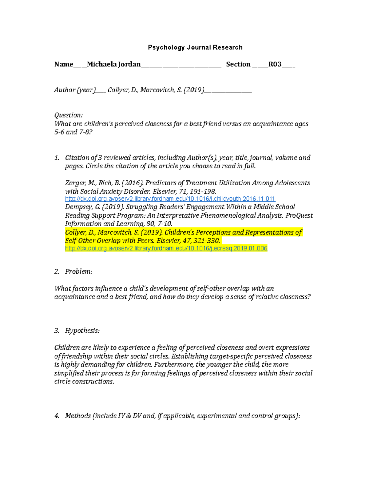 Psych lab 1 - Psychology Journal Research Name_____Michaela Jordan
