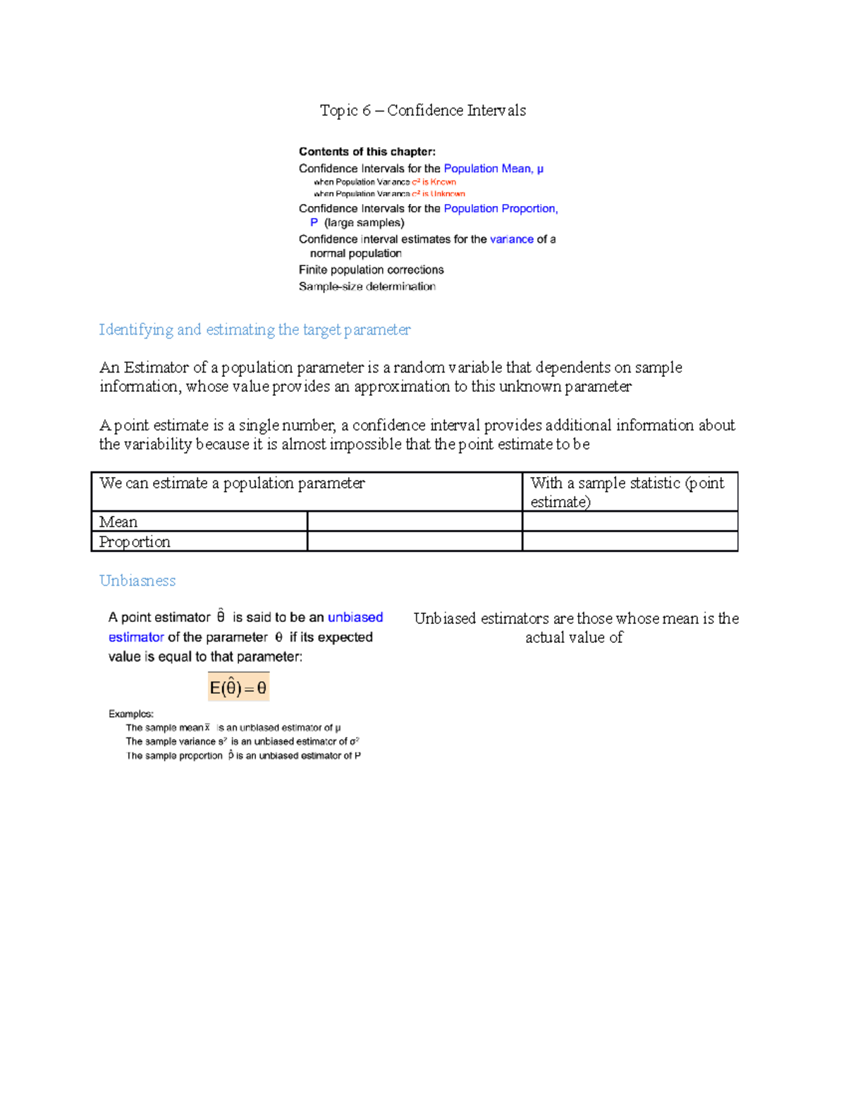 Topic 6 - Confidence Intervals - Topic 6 – Confidence Intervals Identifying and estimating the ...