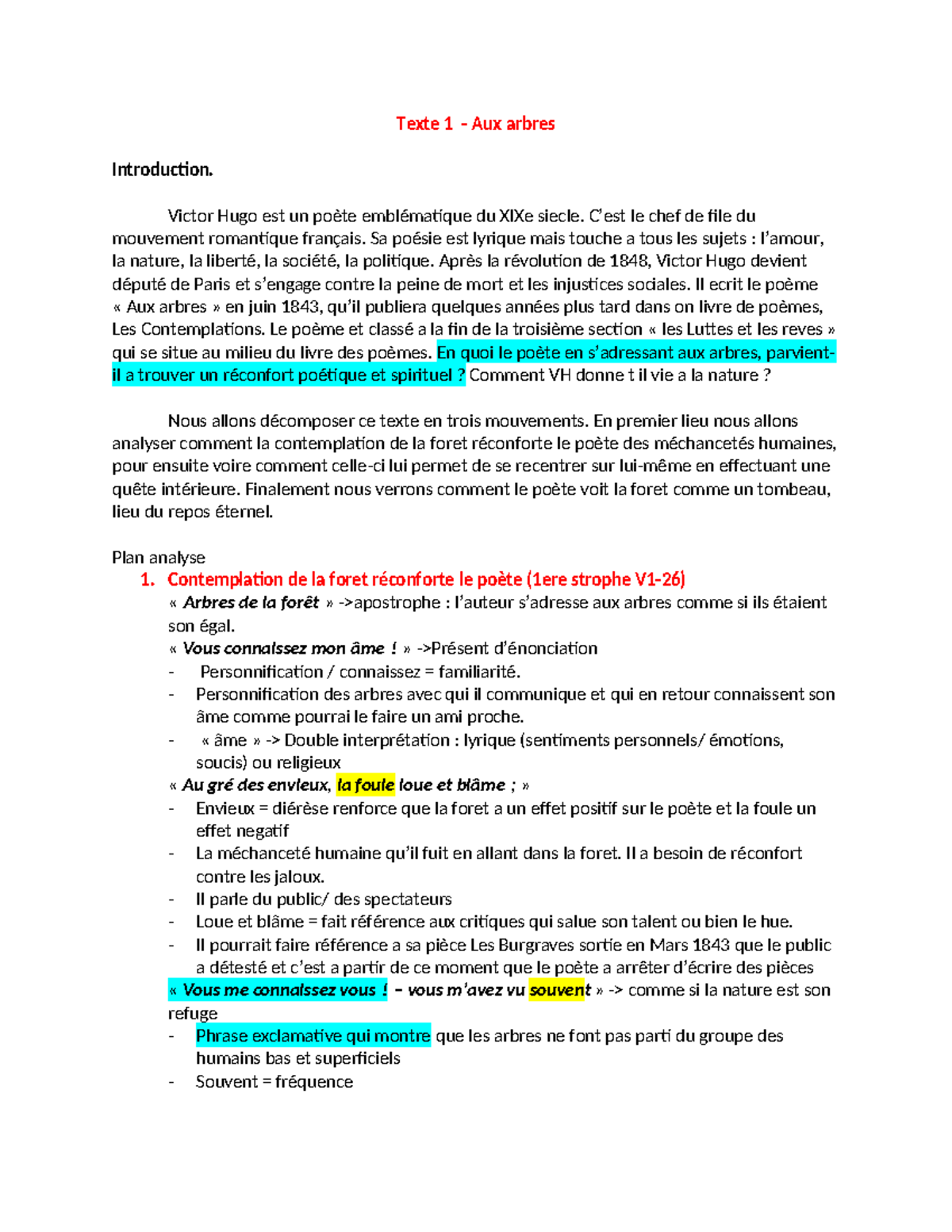 Analyse texte 1 - Texte 1 - Aux arbres Introduction. Victor Hugo est un ...