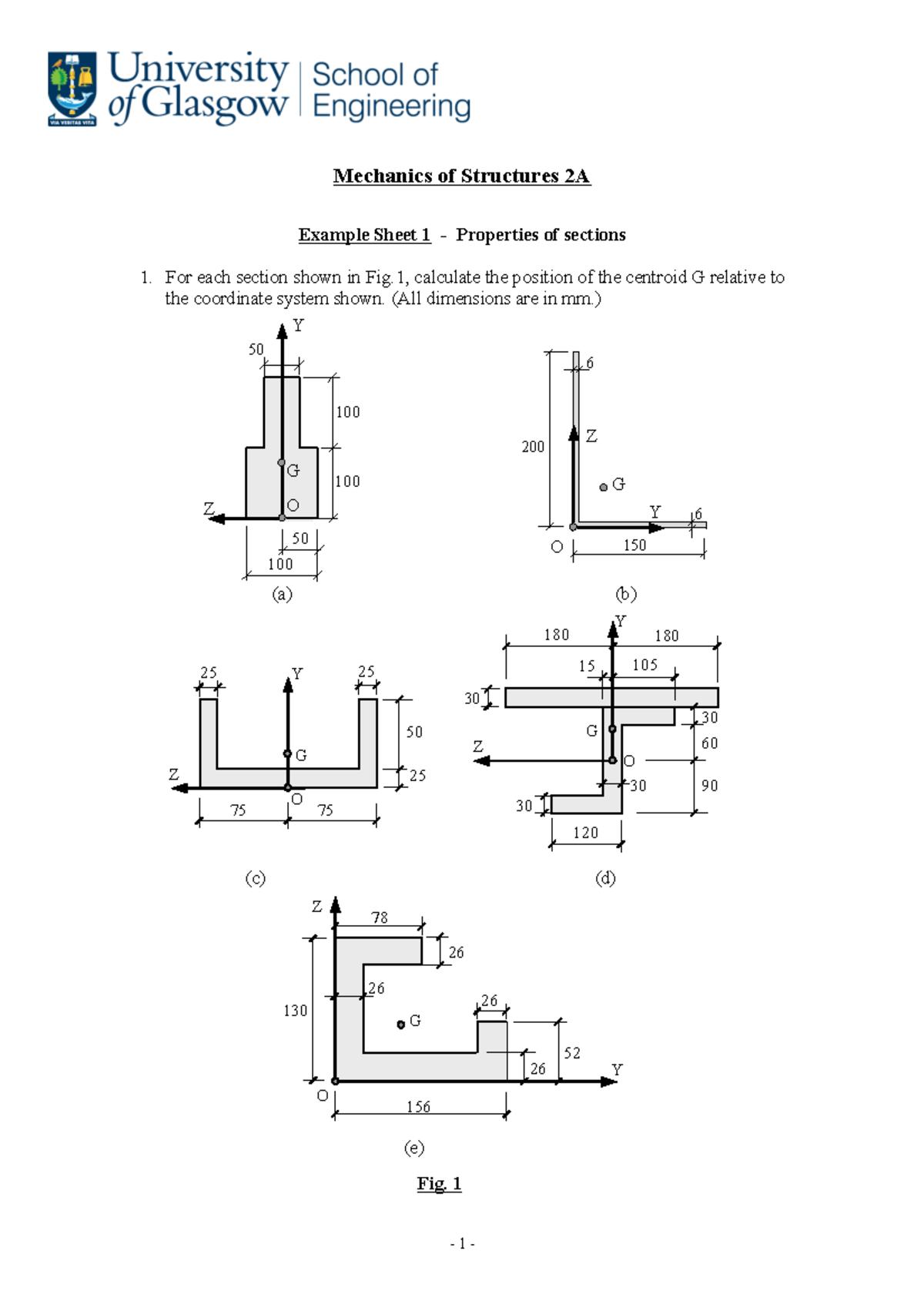Tutorial 1 - Properties of Sections - Mechanics of Structures 2A ...