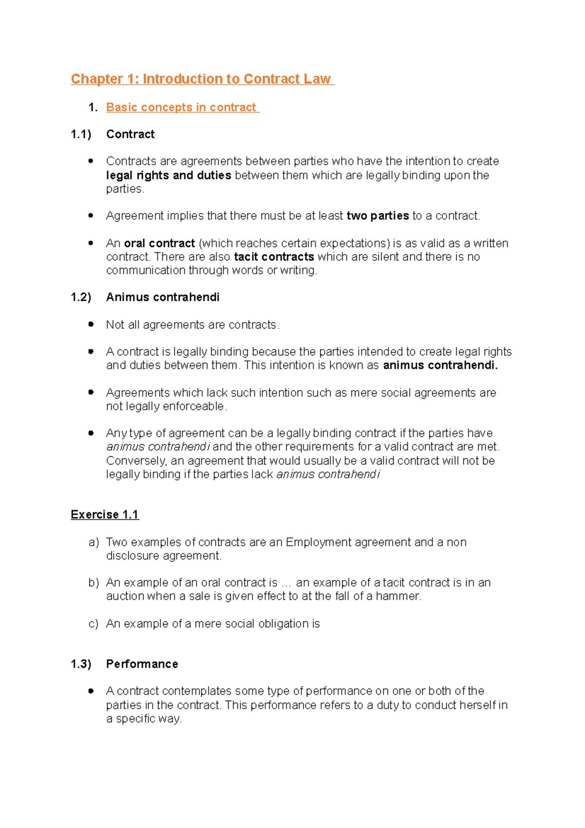 Contract Chapter 1- This contains chapter one notes - Chapter 1 ...