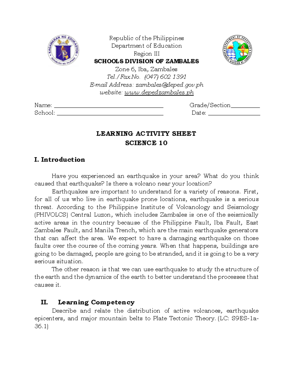 Science 10 Quarter 2 Module 3 , Deped Modules Grade 3 Second Quarter – WDLO