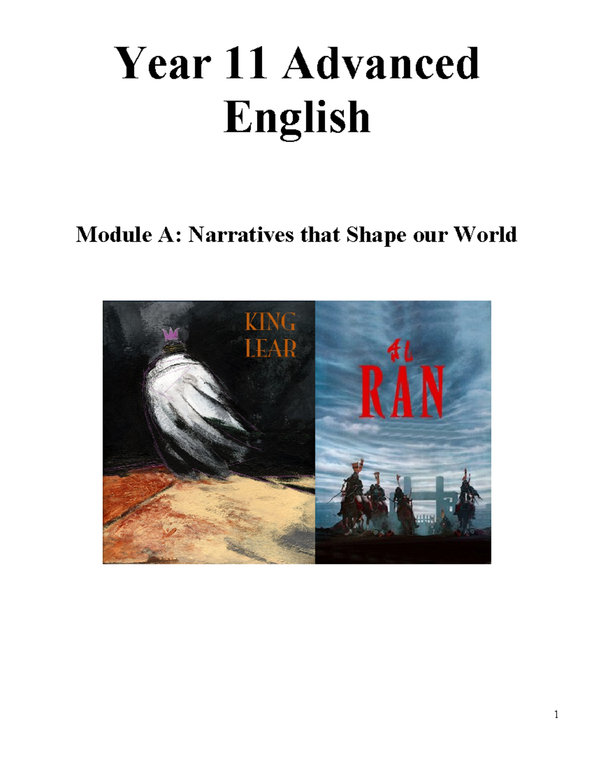 2. King Lear & Ran Student Workbooklet - Year 11 Advanced English Module A: Narratives that ...