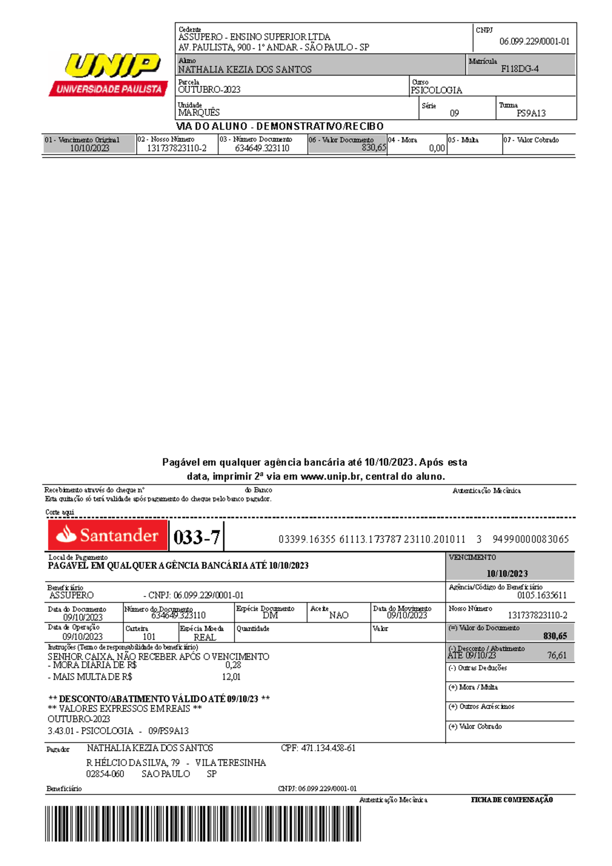 Boleto Bancario - Cedente CNPJ Aluno Matrícula Parcela Curso Unidade ...
