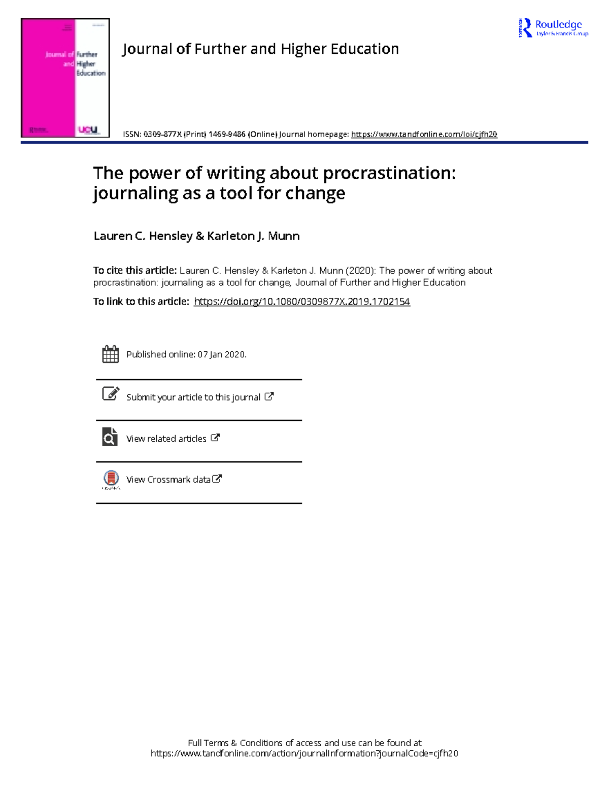 The power of writing about procrastinati - Full Terms & Conditions of ...