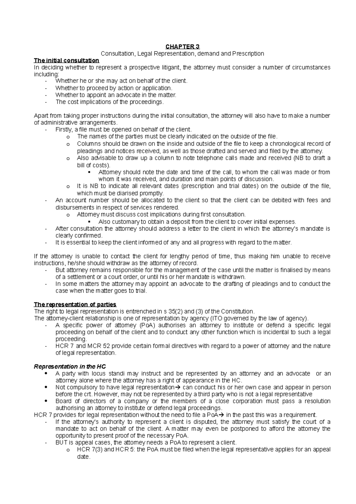 Chapter 3 summary - Consultation, Legal Representation, demand and ...