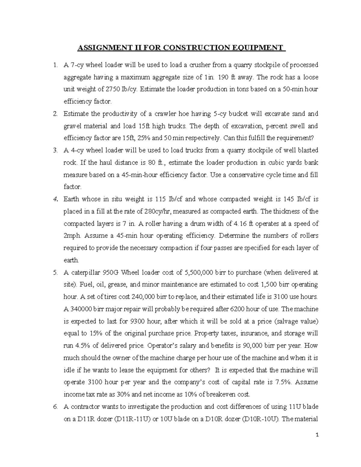 4 5774032472283025724 - ASSIGNMENT II FOR CONSTRUCTION EQUIPMENT 1. A 7 ...