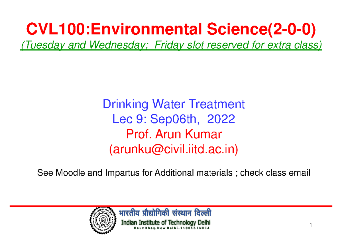 Lec9and10Sep0622 - Compatibility Mode - 1 CVL100:Environmental Science(2-0-0) (Tuesday and - Studocu