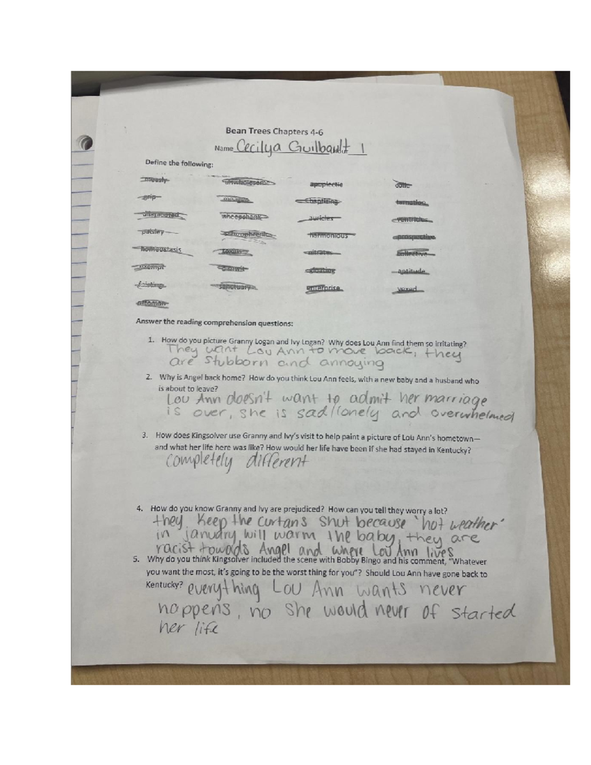 Bean trees chapter 4-6 - Bean Trees Chapters Name Cecilya Guilbawlt I ...