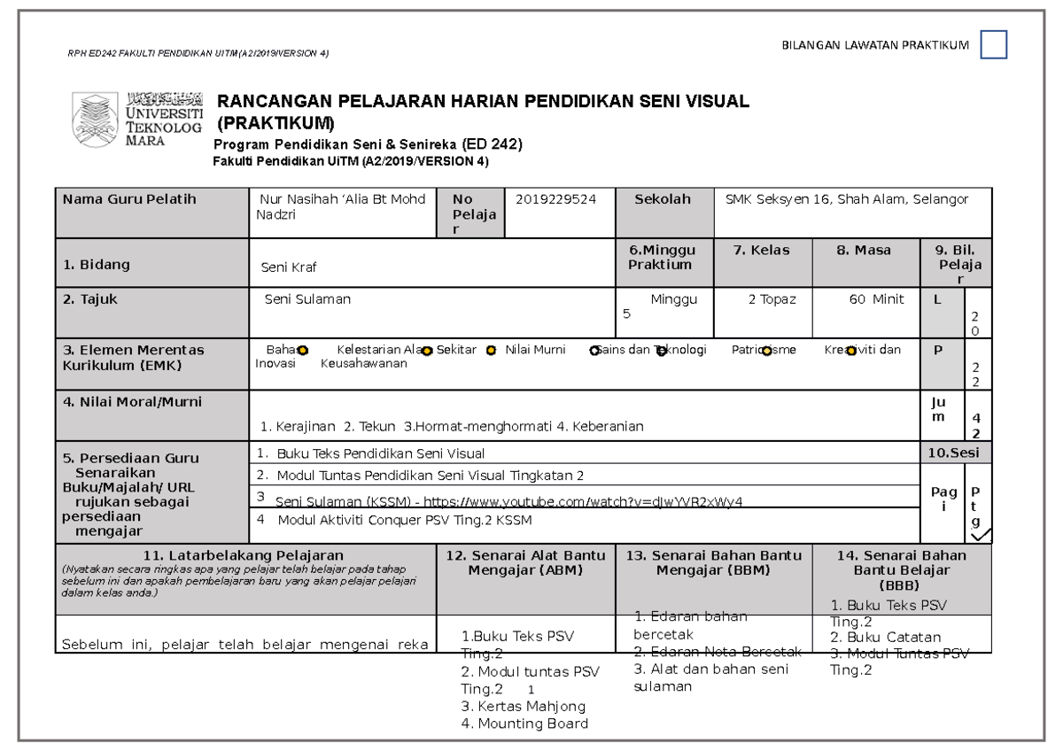 Lesson Plan Reka Bentuk Landskap T2 - RPH ED242 FAKULTI PENDIDIKAN UITM ...