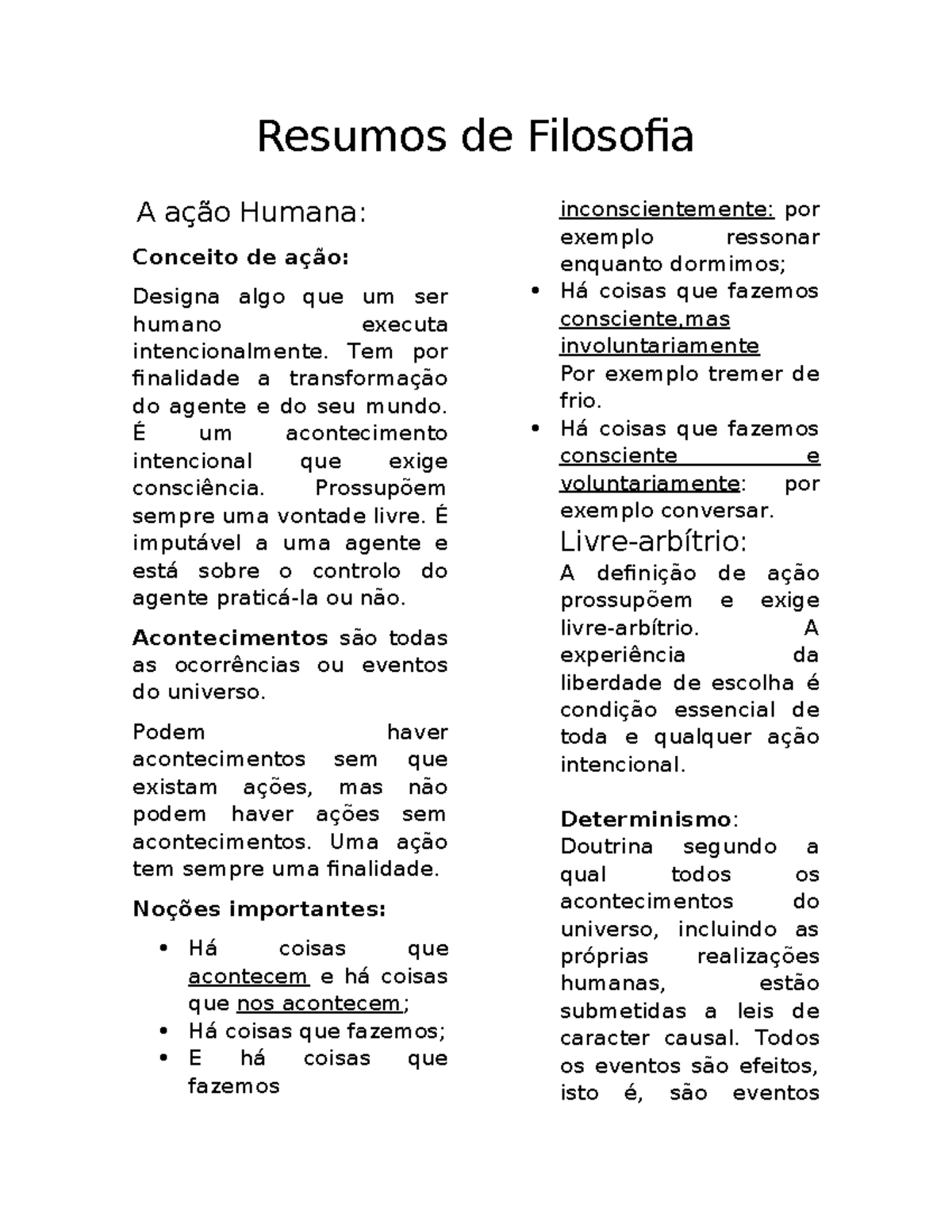 Resumos de Filosofia - resumo - Resumos de Filosofia A ação Humana ...