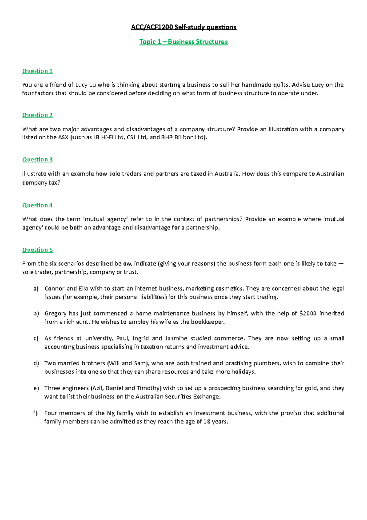 ACC ACF1200 Topic 1 Questions for self-study - questions Topic 1 ...