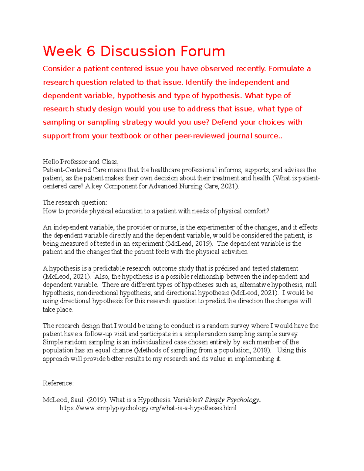 Week 6 Discussion - Week 6 Discussion Forum Consider a patient centered ...