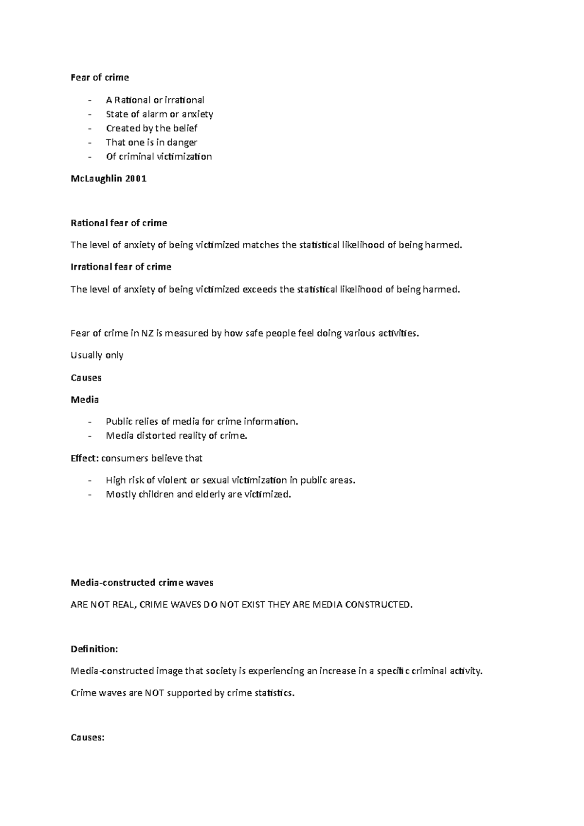 Lecture 2 notes - Fear of crime - A Rational or irrational - State of ...