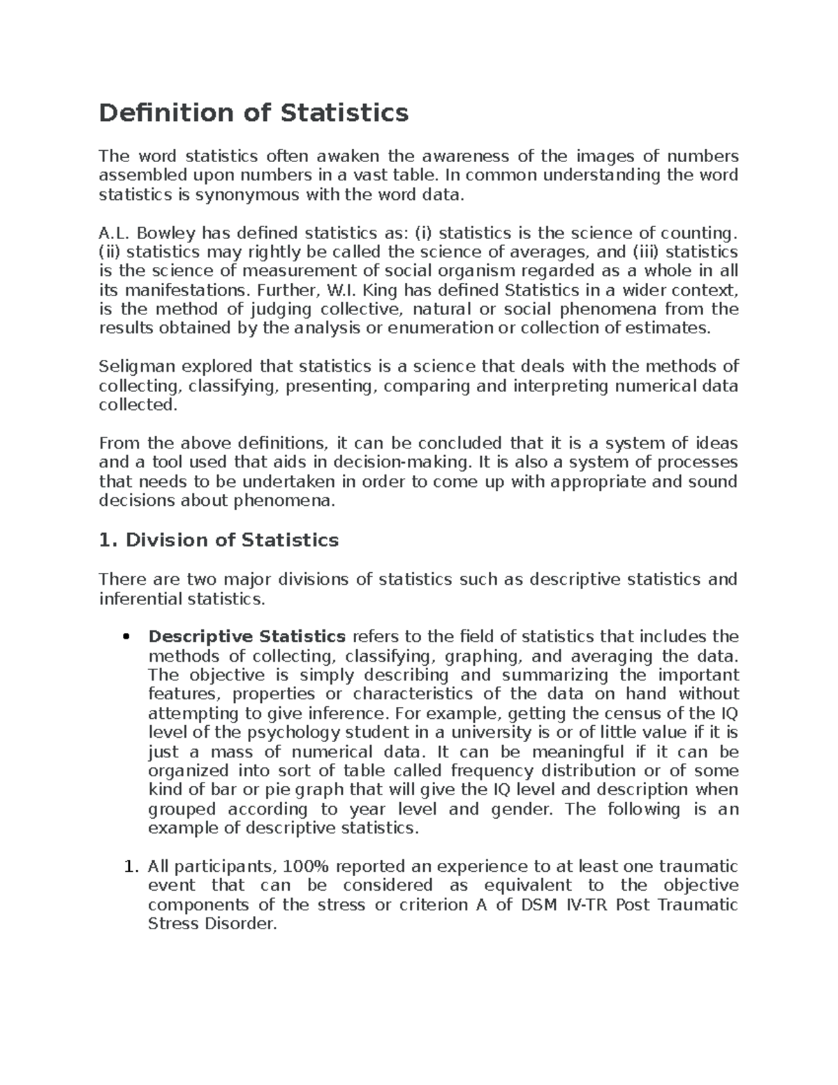 Psychological Statistics Introduction - Definition of Statistics The ...