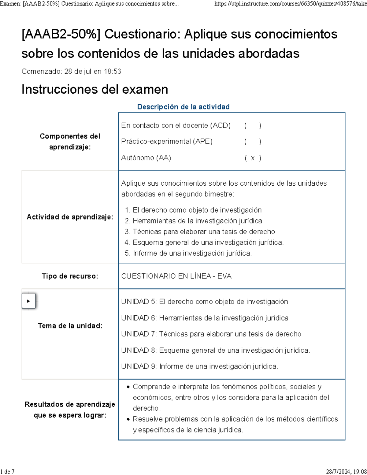 Examen [AAAB 2-50 ] Cuestionario Aplique sus conocimientos sobre los ...