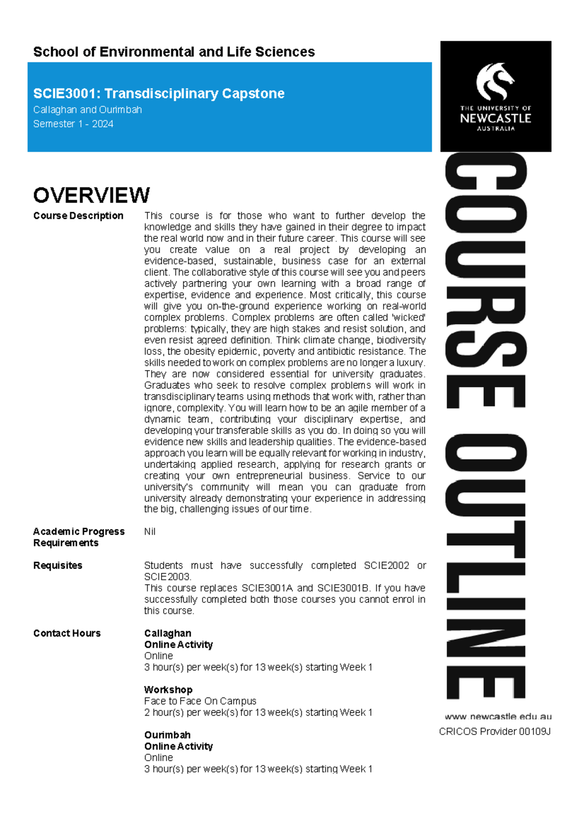 SCIE3001 Transdisciplinary Capstone Course Outline 2024 - School of ...