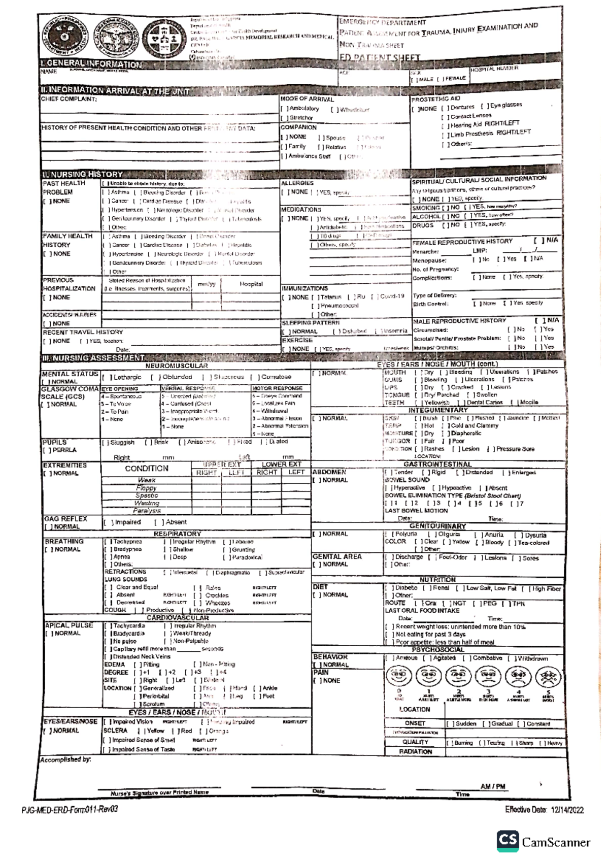 Pjg-forms-Emergency-Dept-Patient-Sheet - Nursing - CamScanner - Studocu