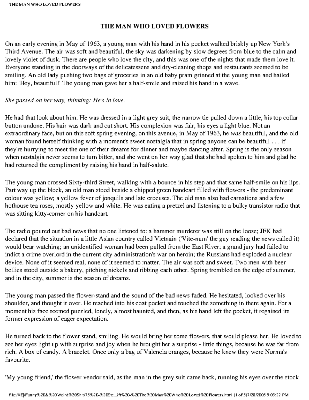 Stephen King - The Man Who Loved Flowers - THE MAN WHO LOVED FLOWERS On ...