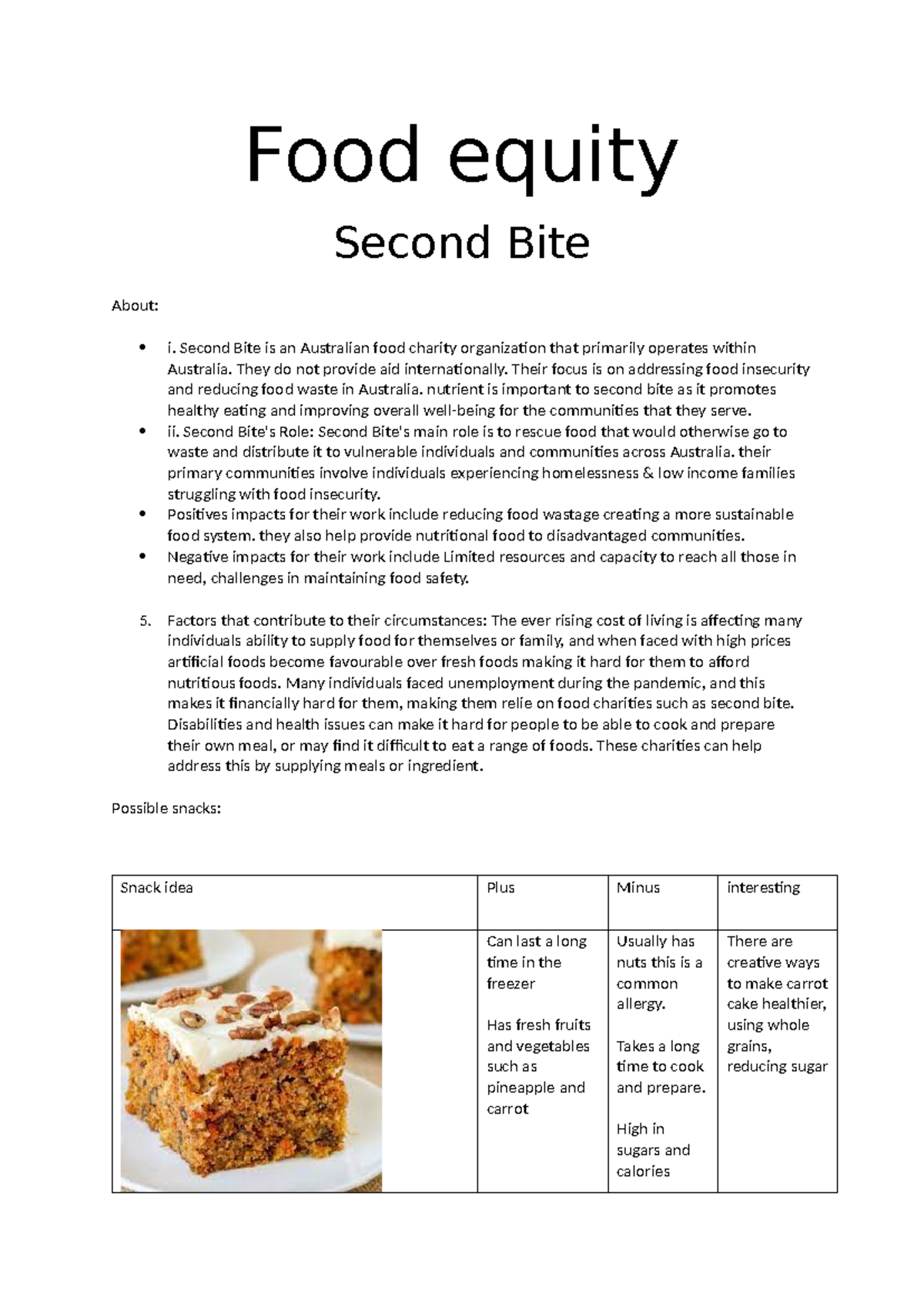Food equity - ..... - Food equity Second Bite About: i. Second Bite is ...
